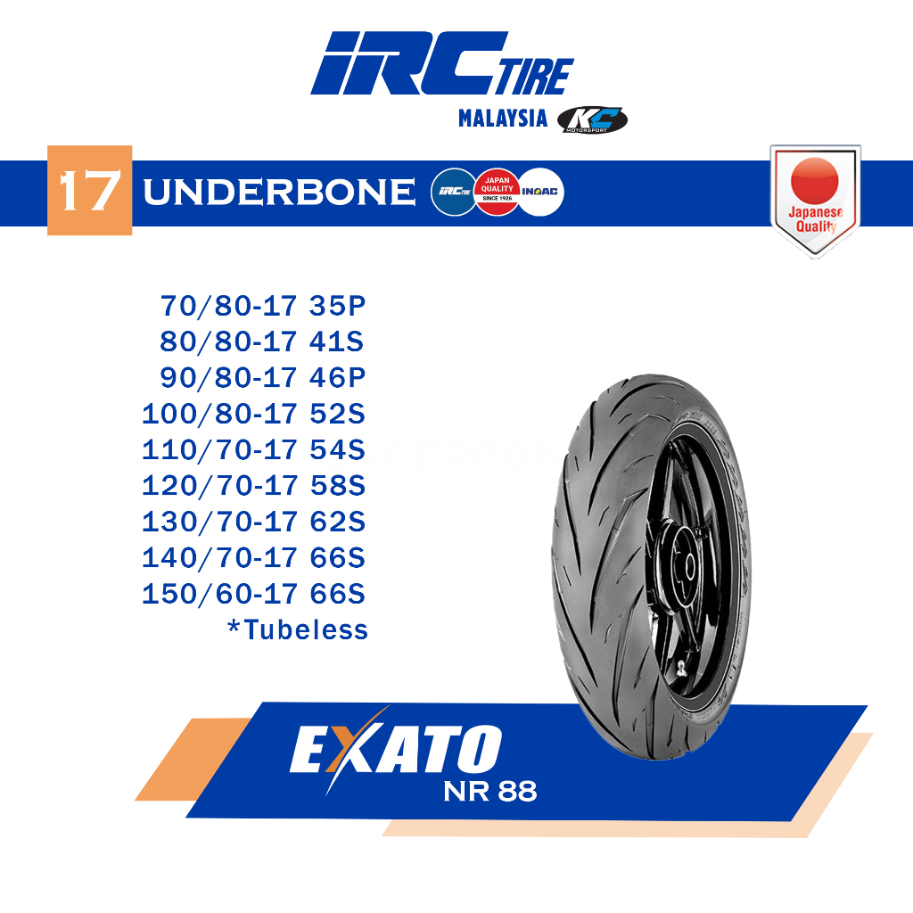 IRC Exato NR88 70/80-17 > 150/60-17 TL (Tubeless) | Shopee Malaysia