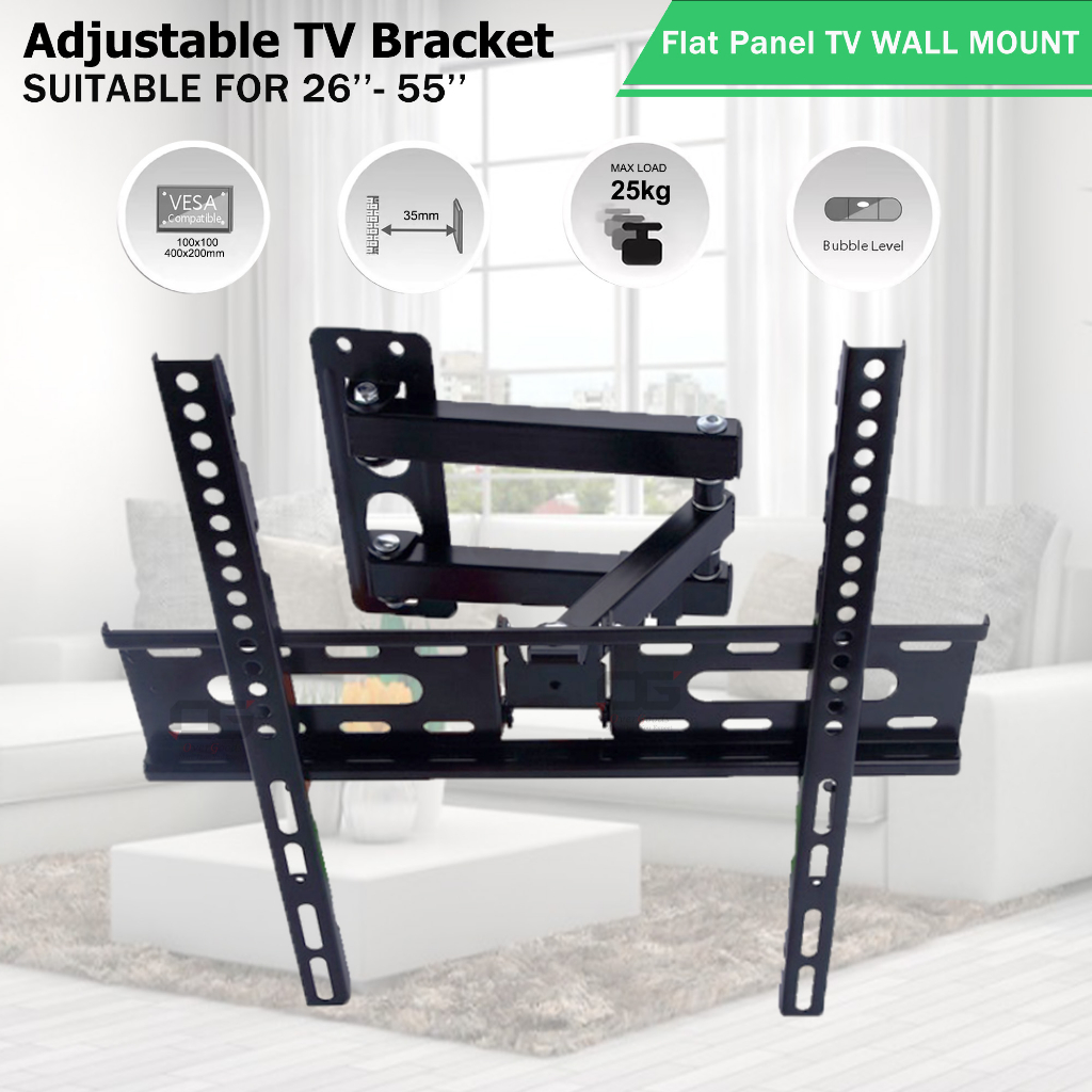TV Bracket 26- 55 inch Fully Adjustable Tilt Triple Arm TV Wall Mount ...