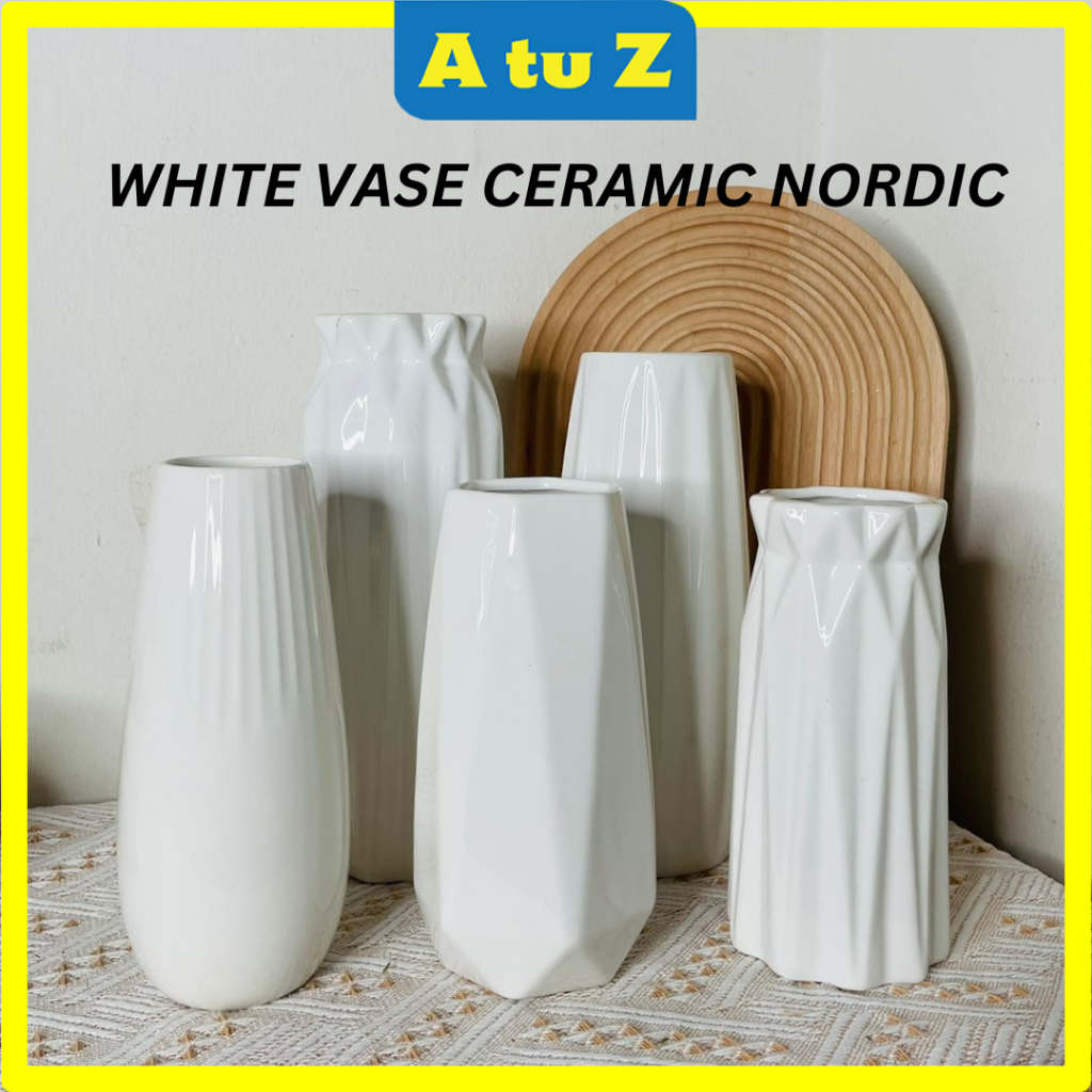 AtuZ White Vase Ceramic Flower Nordic Style Home Decoration Aesthetic ...
