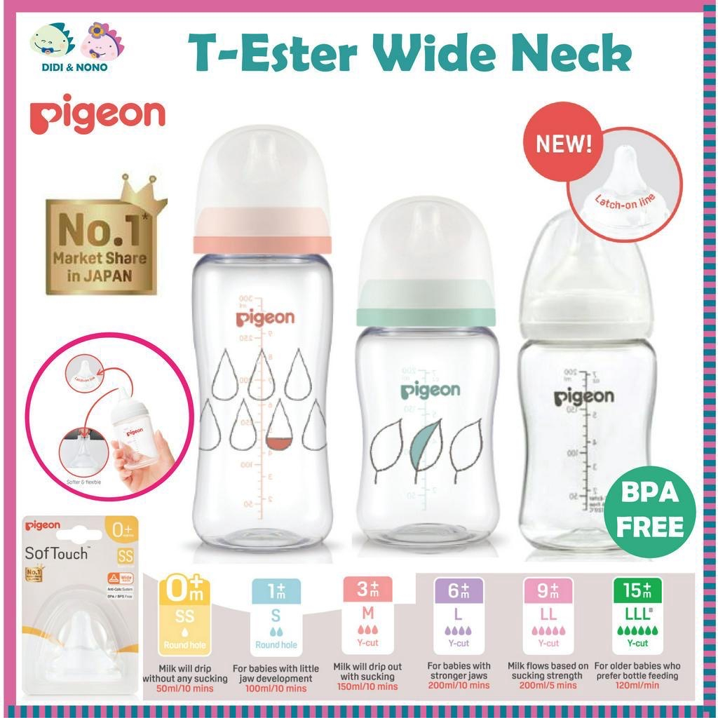 [New] PIGEON SofTouch™ Wide-Neck T-Ester Nursing Bottle, SofTouch Peristaltic PLUS Nipple botol ...