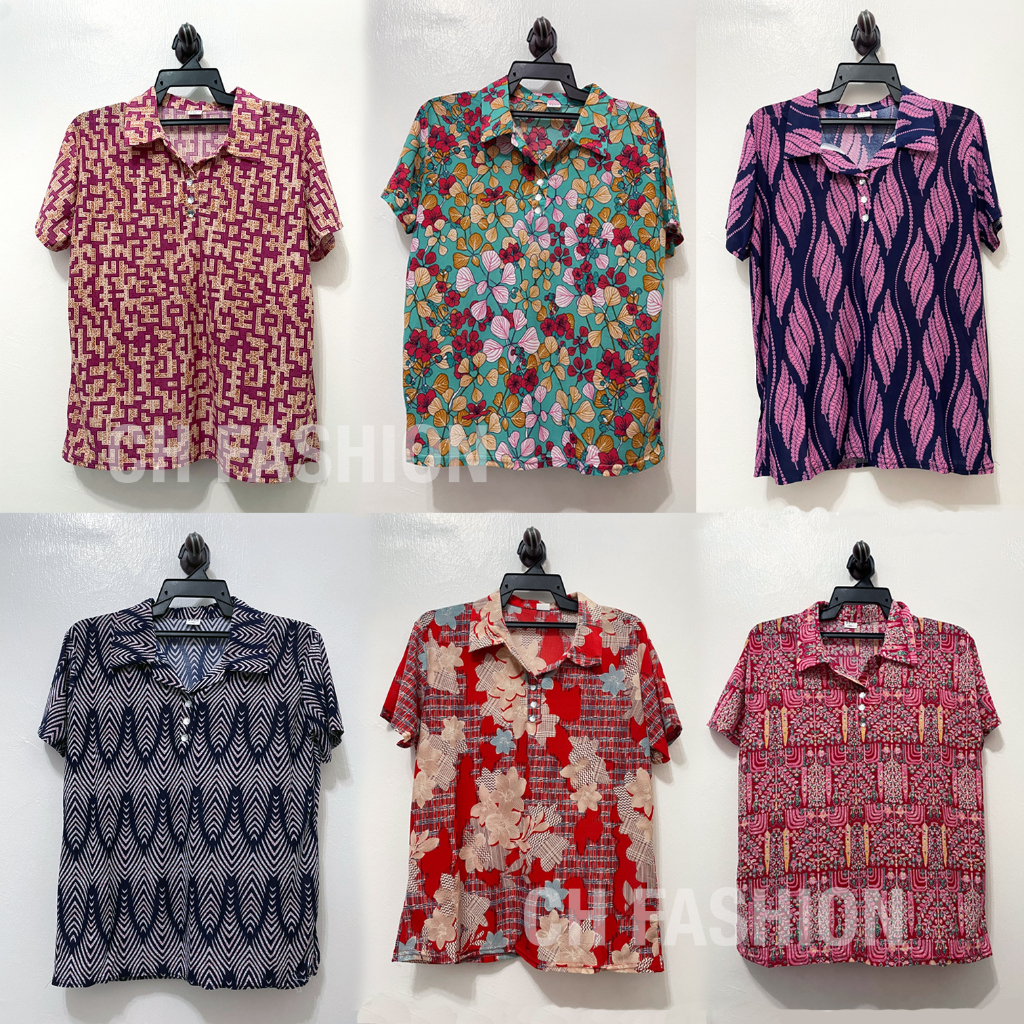 Women Collar Blouse Baju Nenek Kolar Baju Wanita Aunty Grandma | Shopee ...