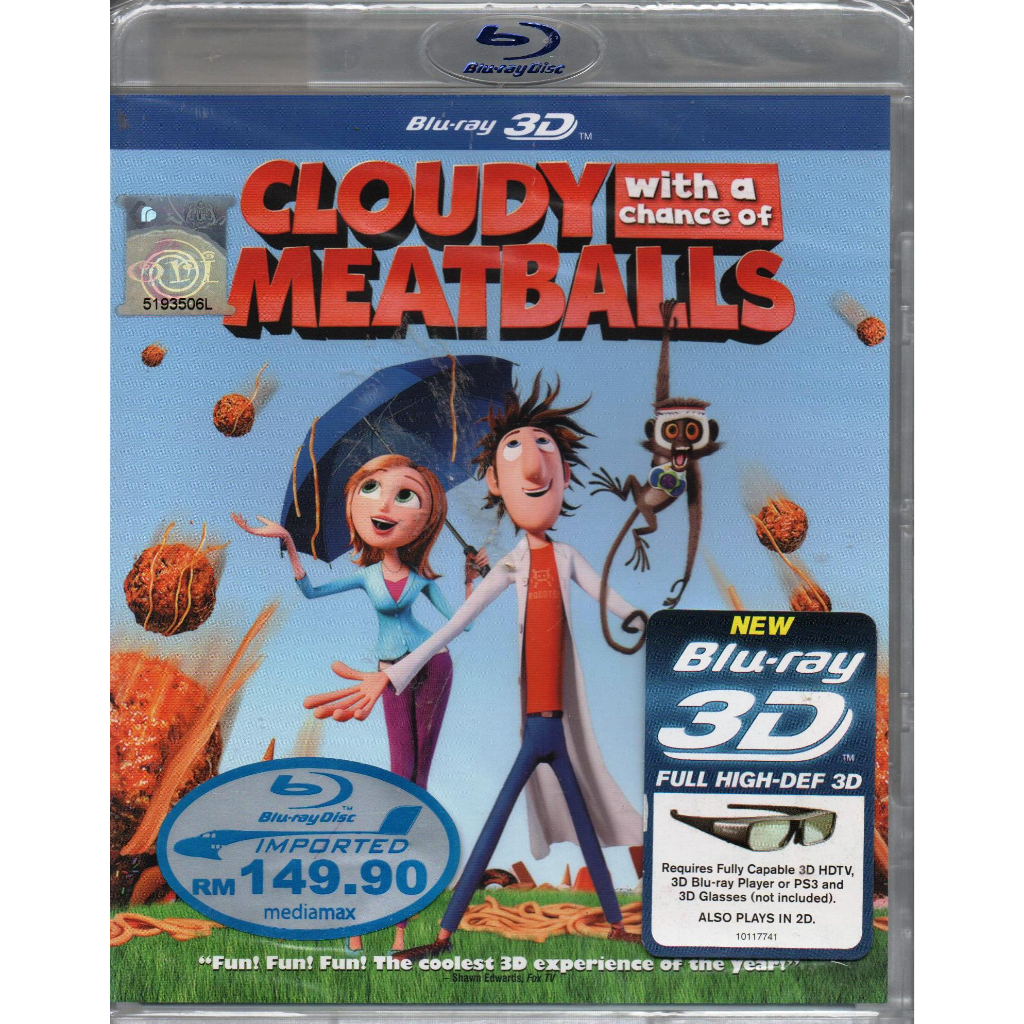 Blu-Ray Disc + 3D Cloudy With A Chance of Meatballs (2009 & 2013 Film) | Shopee Malaysia