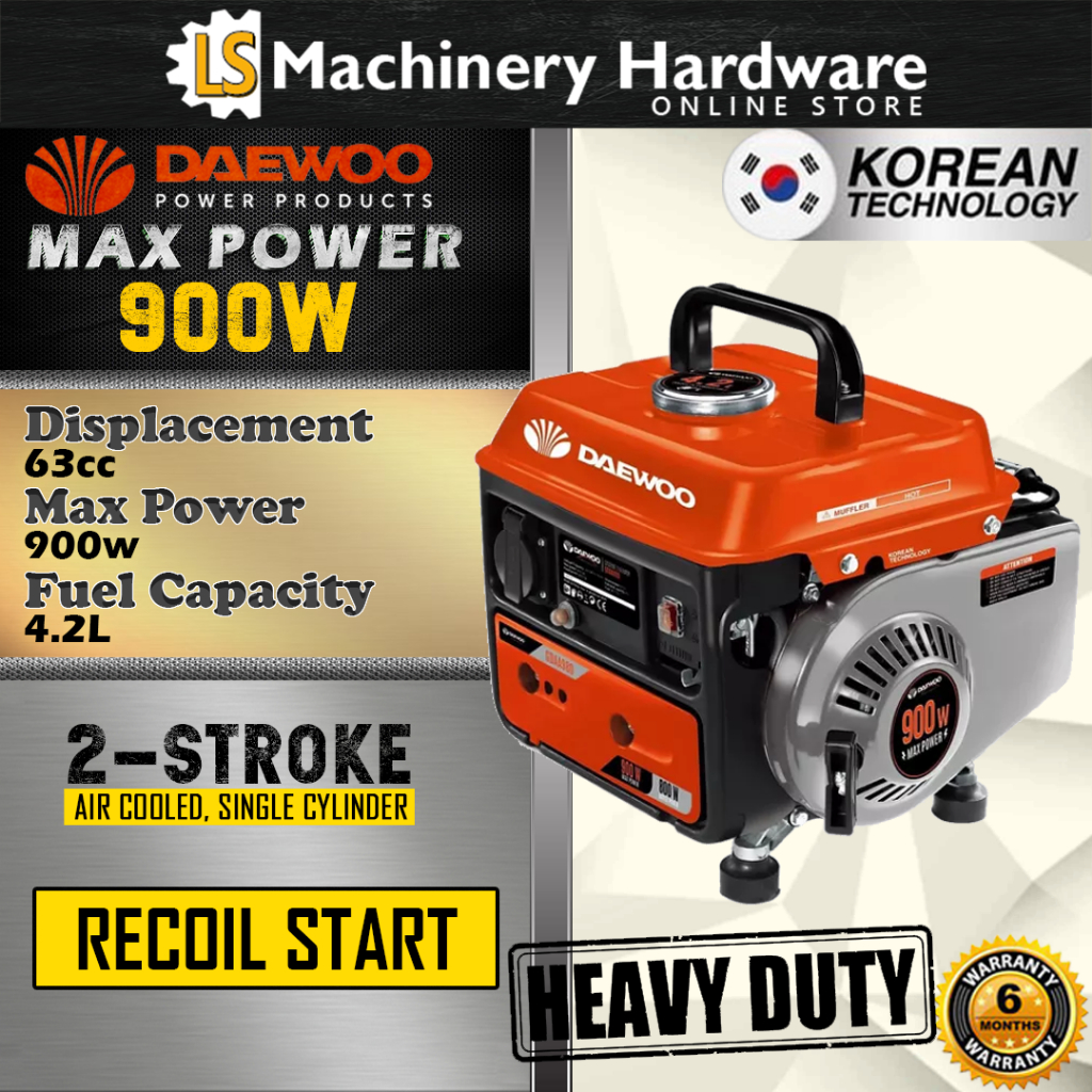 DAEWOO 900W Gasoline Generator 2 Stroke Air GDAA980-1 - 6 Months ...