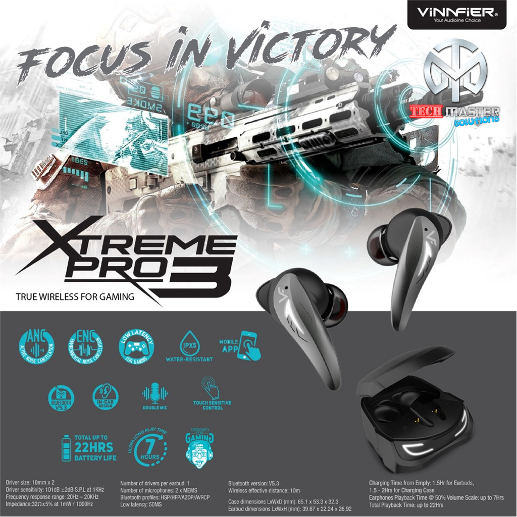 Vinnfier Xtreme Pro 3 BT True Wireless Gaming Low Latency Active Noise ...