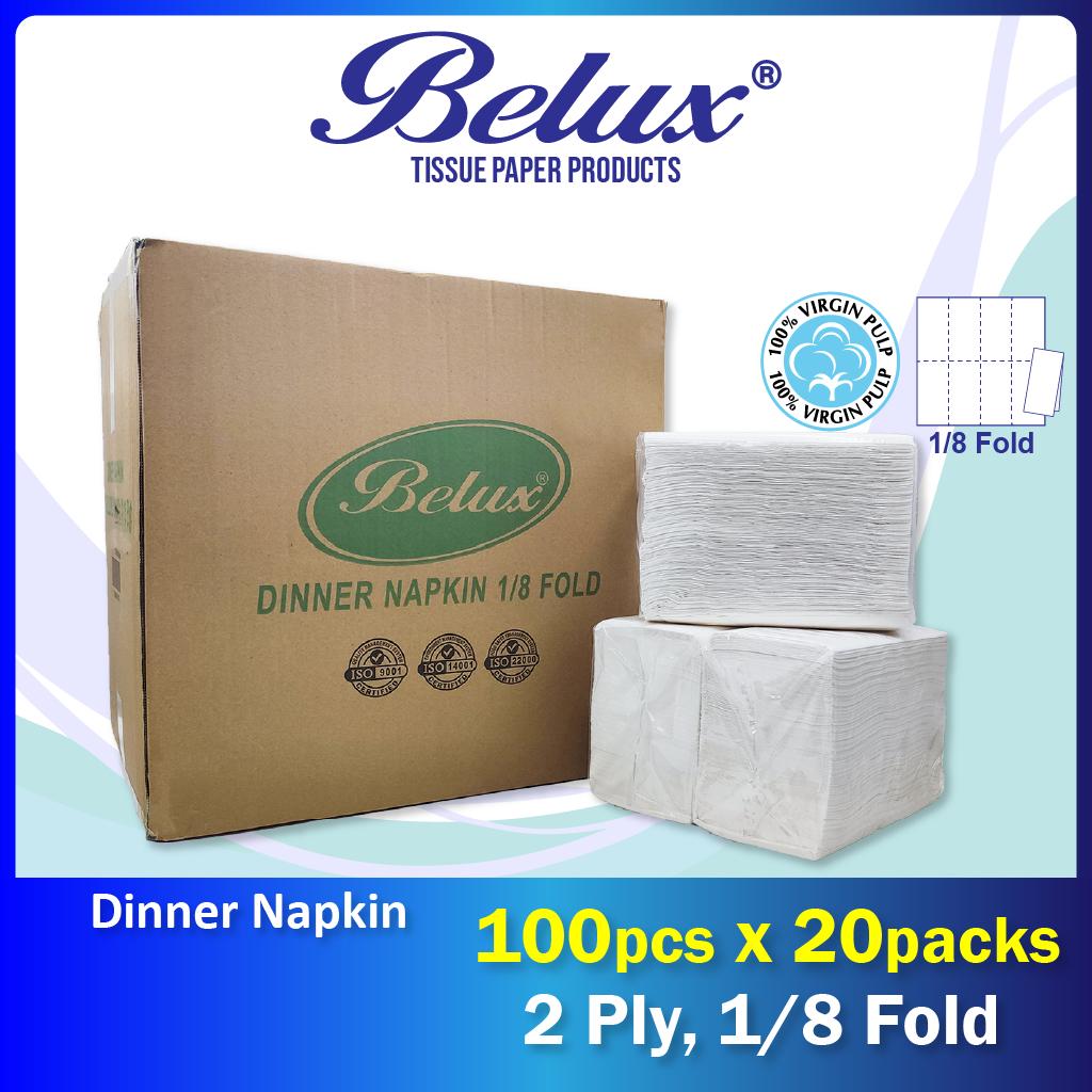 Belux 2 Ply 1/8 Fold 100% White Pulp Dinner Napkin Tissue Paper ( 125 ...