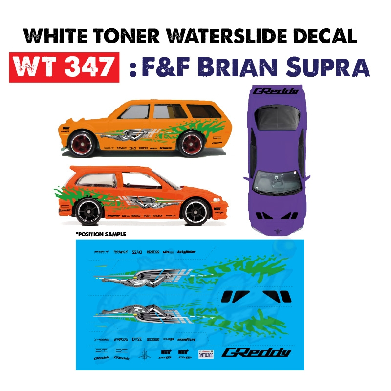 F&F Brian Supra Decals Hotwheels Tomica 1:64 diecast custom white toner ...