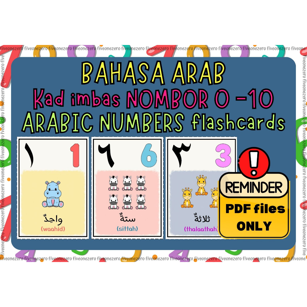 [PDF Softcopy] Bahasa Arab Kad Imbas Nombor 0-10; Cute Arabic number ...