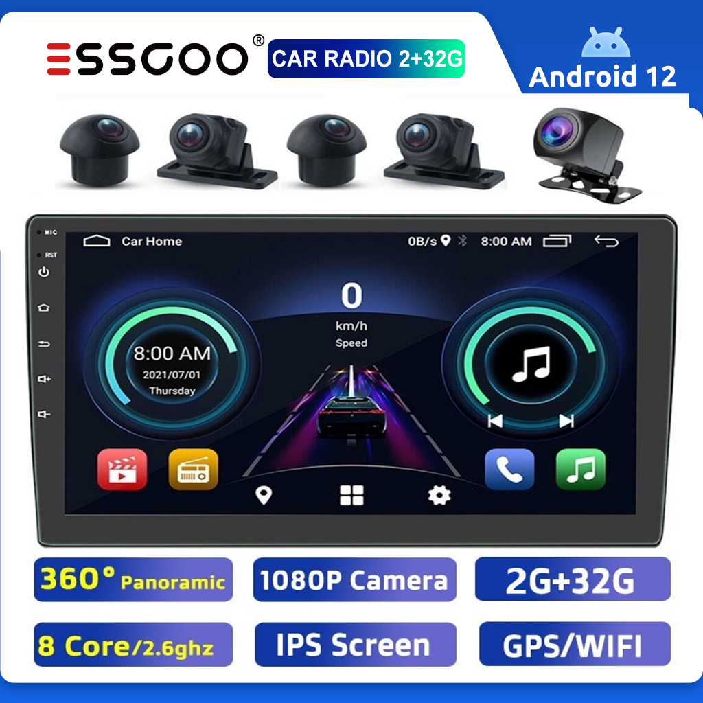 ESSGOO Carplay 360 Camera AHD Reversing Camera 2 Din 9"/10" Android Car MP5 Player IPS Screen 2 ...