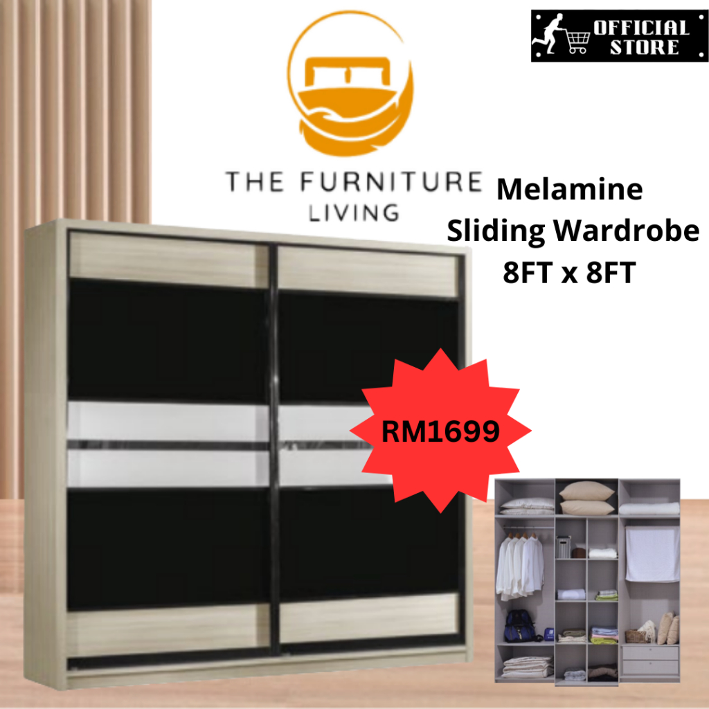 [Ready Stock] Melamine 8FT Sliding Wardrobe / 8 Kaki Almari Baju ...