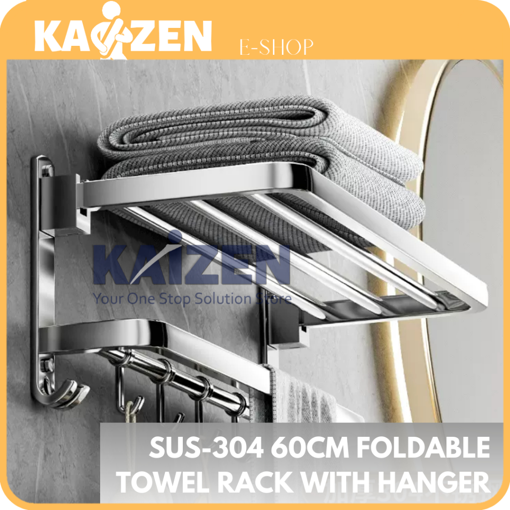 SUS 304 60cm Foldable Towel Rack With Hanger Towel Rack Free Punching ...