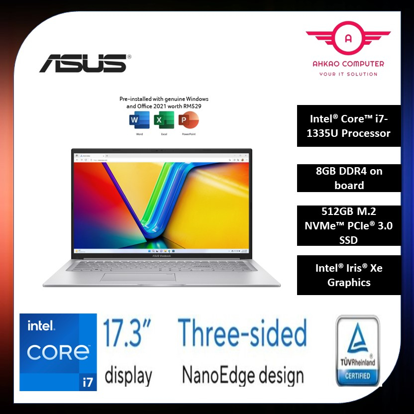 Asus VivoBook 17 A1704V-AAU161WS 17.3'' FHD Laptop Cool Silver ( I7 ...