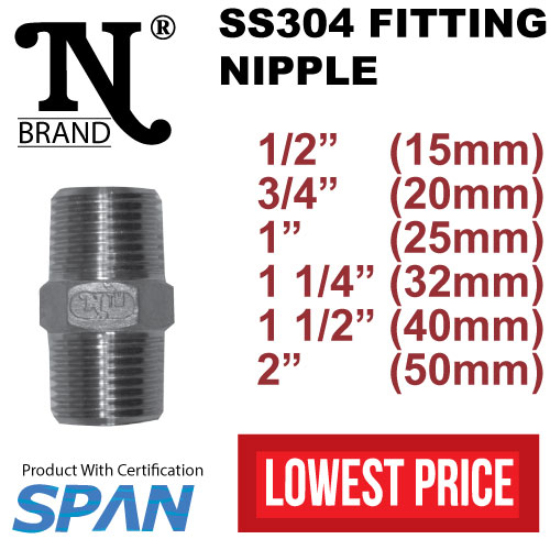 SUS304 SS304 FITTING NIPPLE 15mm -50mm [SPAN approval] | Shopee Malaysia