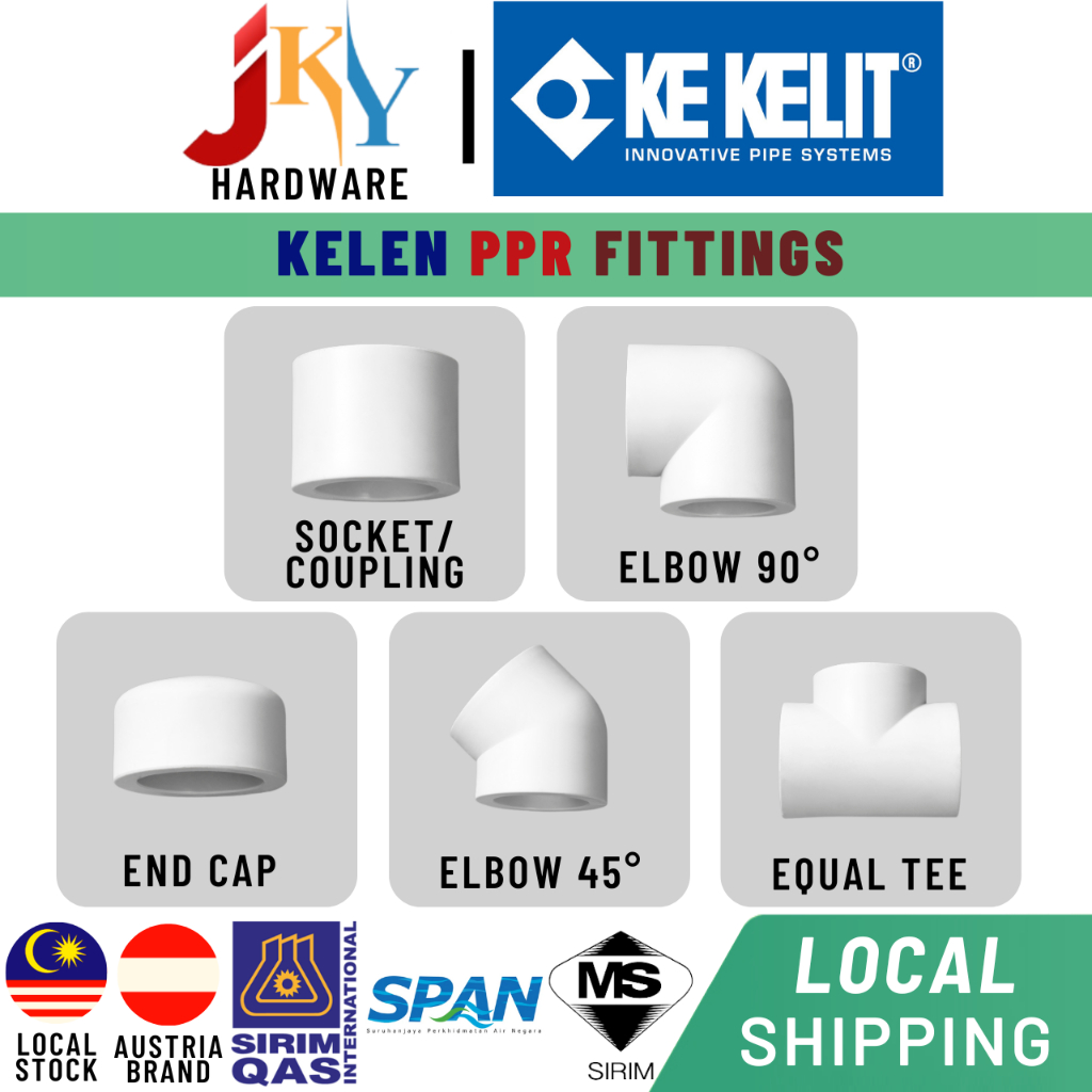 PPR Fitting Coupling Socket Elbow 45° Tee End Cap Fittings PP-R Pipe Connector HOT & COLD Water ...