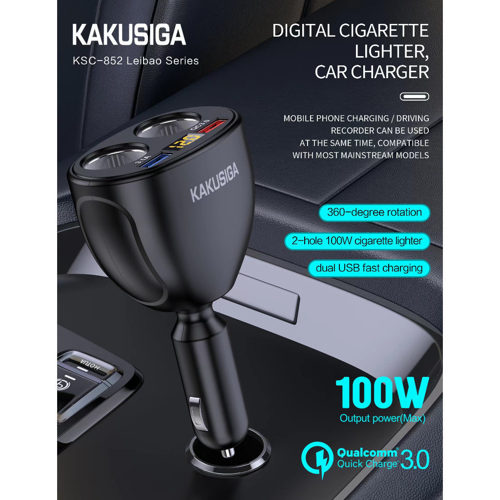 KAKUSIGA KSC-852 Socket Splitter Car Charger /100W Quick Charge QC 3.0 ...