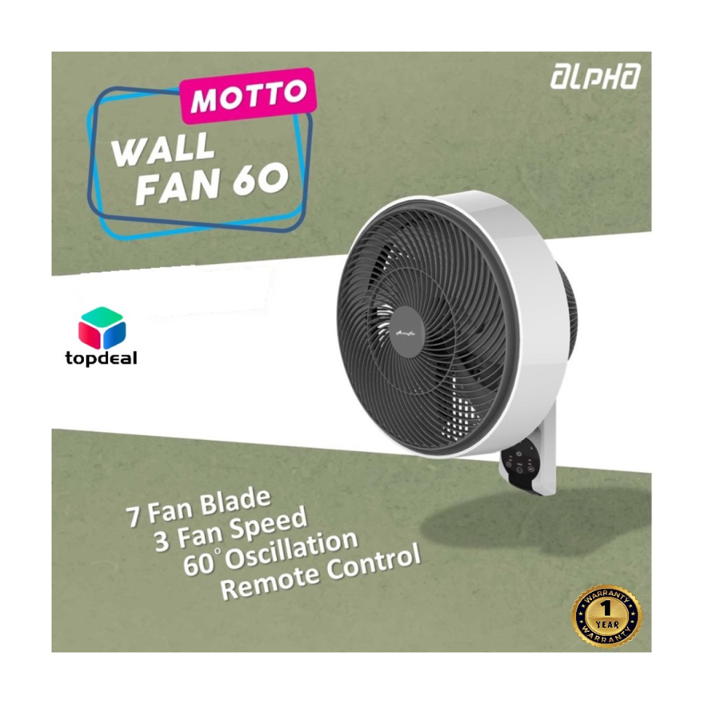 Alpha Motto WF60 Wall Fan 12 Inch with 3 Speed(Remote Control)/Kipas ...