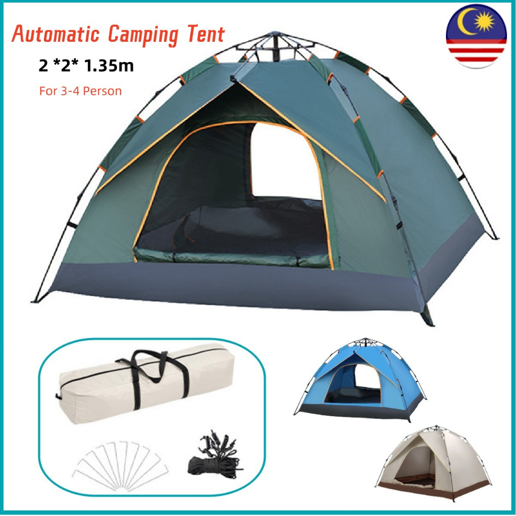 Ready Stocks Automatic Tent Camping Tent 3-4 Persons Outdoor Tent Auto ...