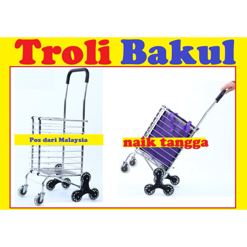 Kereta Tolak Bakul Troli Lipat Pasar Trolley Aluminium Basket Market ...