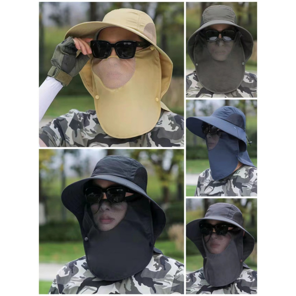 Fishing Hat Neck Flap Full Face Cover Topi Penutup Anti Mosquito ...