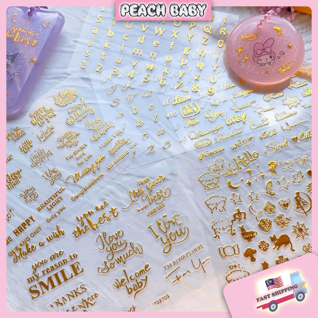 Gold Letter Alphabet Sticker Resin DIY Decoration Journal Planner ...
