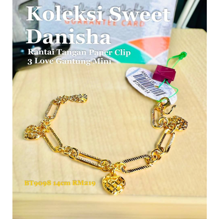 ORIGINAL ZHULIAN Rantai Tangan Paper Clip 3 Love Gantung Budak BT5141 ...
