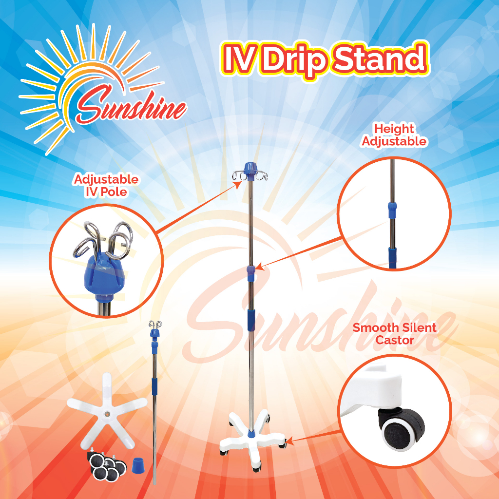 Hospital IV Pole 4 Hooks ( Drip Stand ) With Wheel | Shopee Malaysia