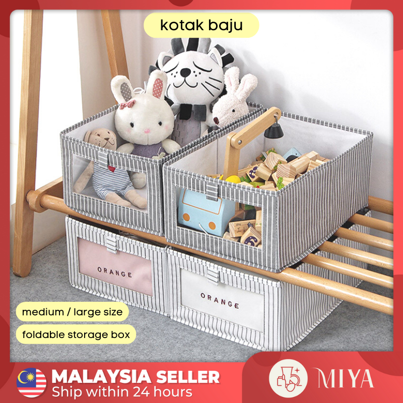 Fabric Foldable Storage Box With Window Home Organizer Kotak Baju ...