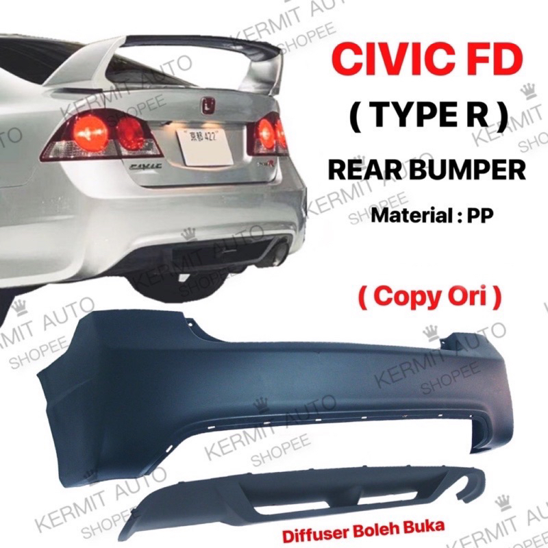 HONDA CIVIC FD/FD2 TYPE R REAR BUMPER + DIFFUSER BOLEH BUKA 3pcs ...