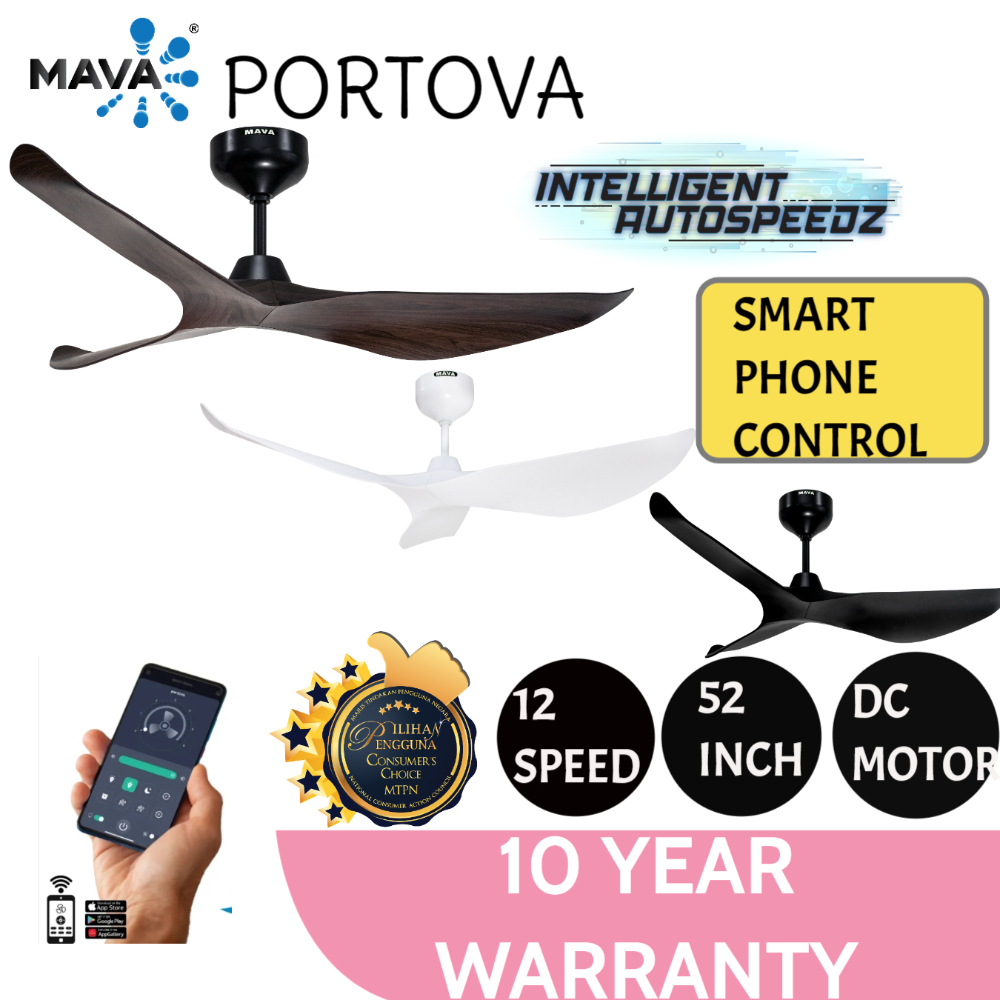 [LOCAL READYSTOCK] MAVA PORTOVA 52” 3Blade Remote Control Ceiling Fan ...