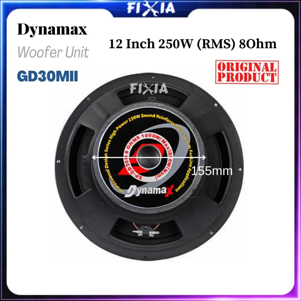 Original Dynamax 12 Inch 250W (RMS) 8 Ohm Full Range Woofer Karaoke Speaker Unit GD30MII 12 ...