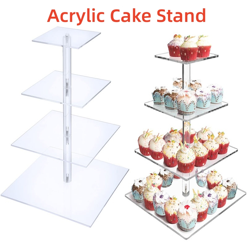 3/4/5/6 Tier Acrylic Cake Stand Square and Round CupCake Display Shelf ...