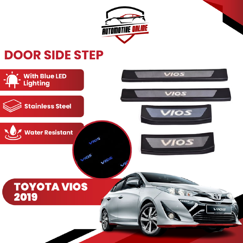 TOYOTA VIOS 2019 CHROME SIDE STEP STAINLESS WITH BLUE LED DOOR SILL ...