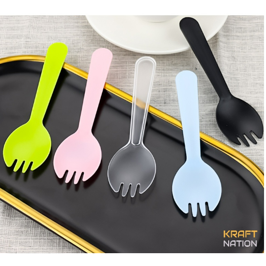 [Premium] 100pcs 11.5cm Individual Packed Thick Plastic Mini Spork with ...