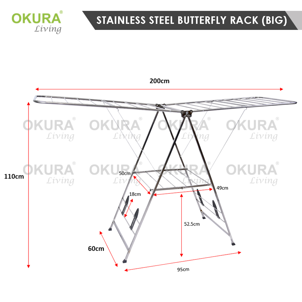 OKURA Stainless Steel Butterfly Drying Rack Outdoor Foldable Clothes ...