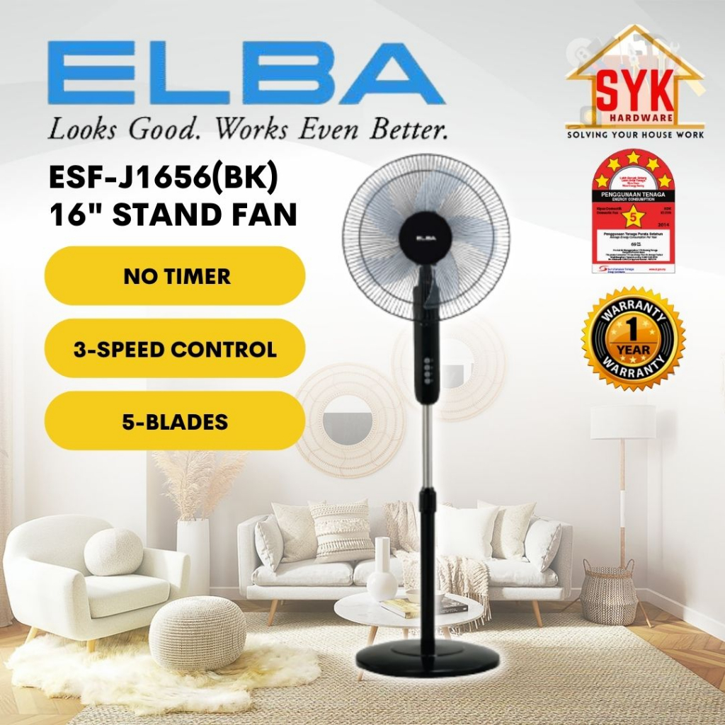 SYK ELBA Stand Fan 16 Inch Electric Fan Stand ESF-E1639TM(GR) Home ...