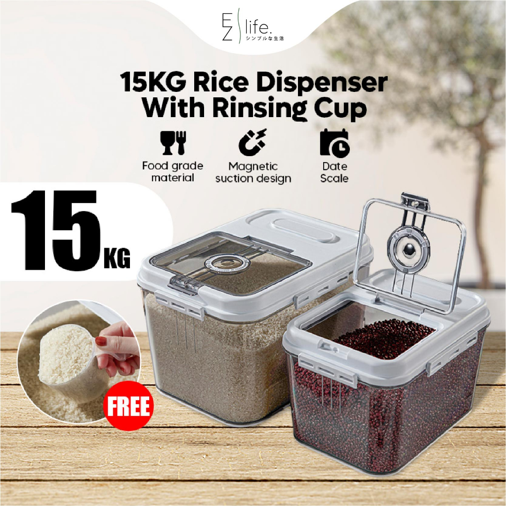 EzLife[CLEARANCE] 15KG Rice/Grain Dispenser Rinsing Cup Rice Storage ...