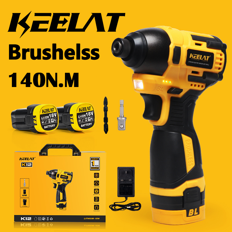 KEELAT KCID01 18V 140N.M Brushless Cordless Impact Driver Screwdrivers ...