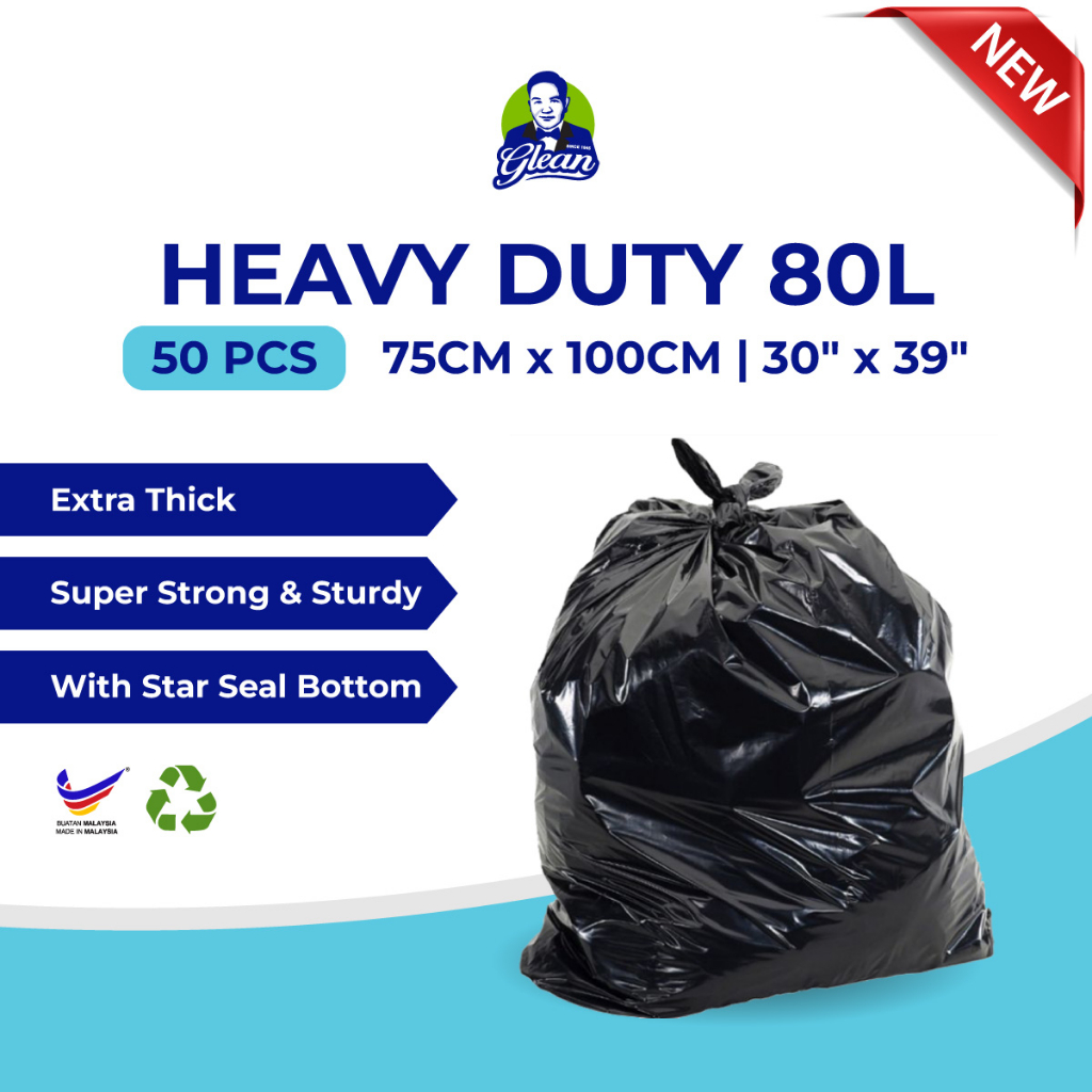GLEAN Heavy Duty 80L Garbage Bag 30"x39" (75x100cm) Extra Thick Large ...