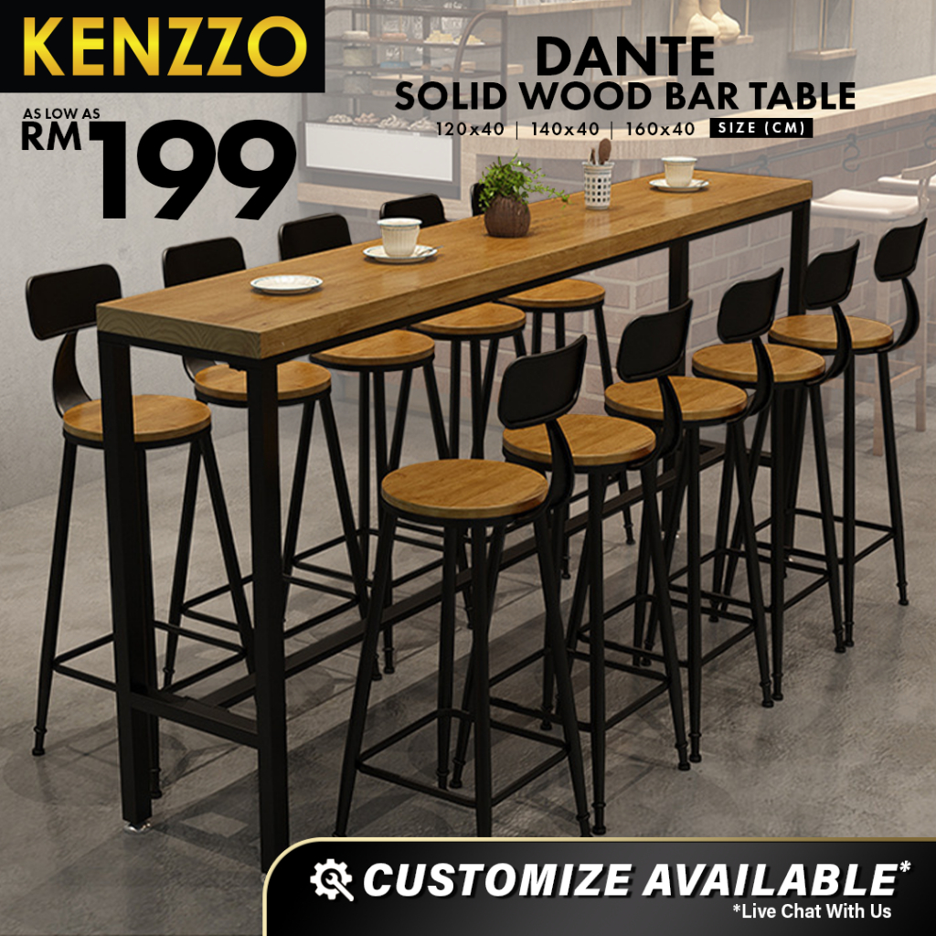 KENZZO: Dante Solid Wood Bar Table / Meja bar set makan Stool High ...