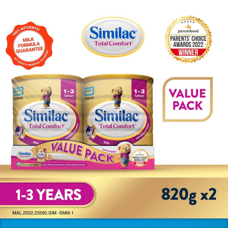 Similac Total Comfort 1-3year (820g x2 Tin) (Milk Intolerance Formula ...