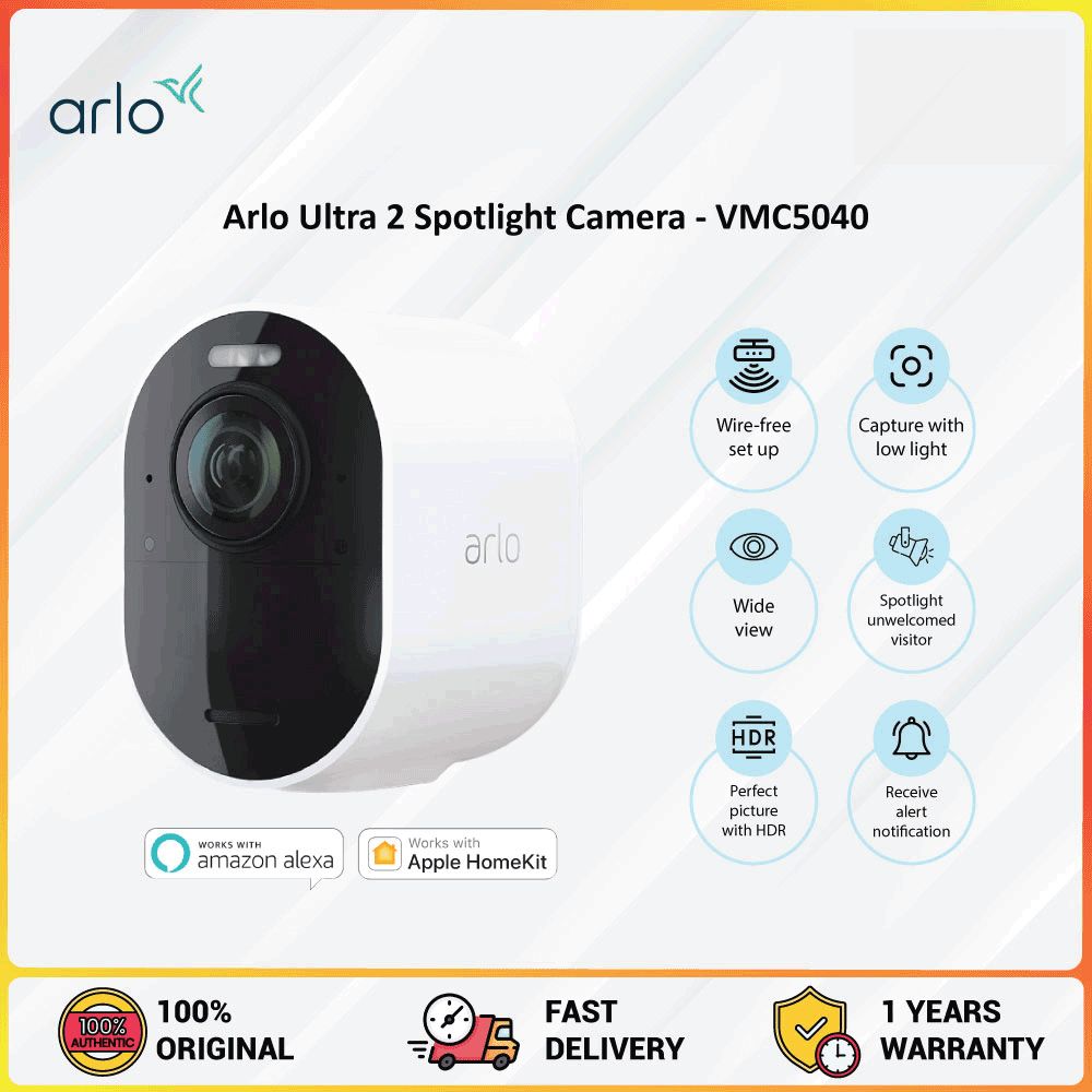 Arlo Ultra 2 Spotlight Camera Wireless Security, 4K Video & HDR, Color Night Vision, Wire-Free ...