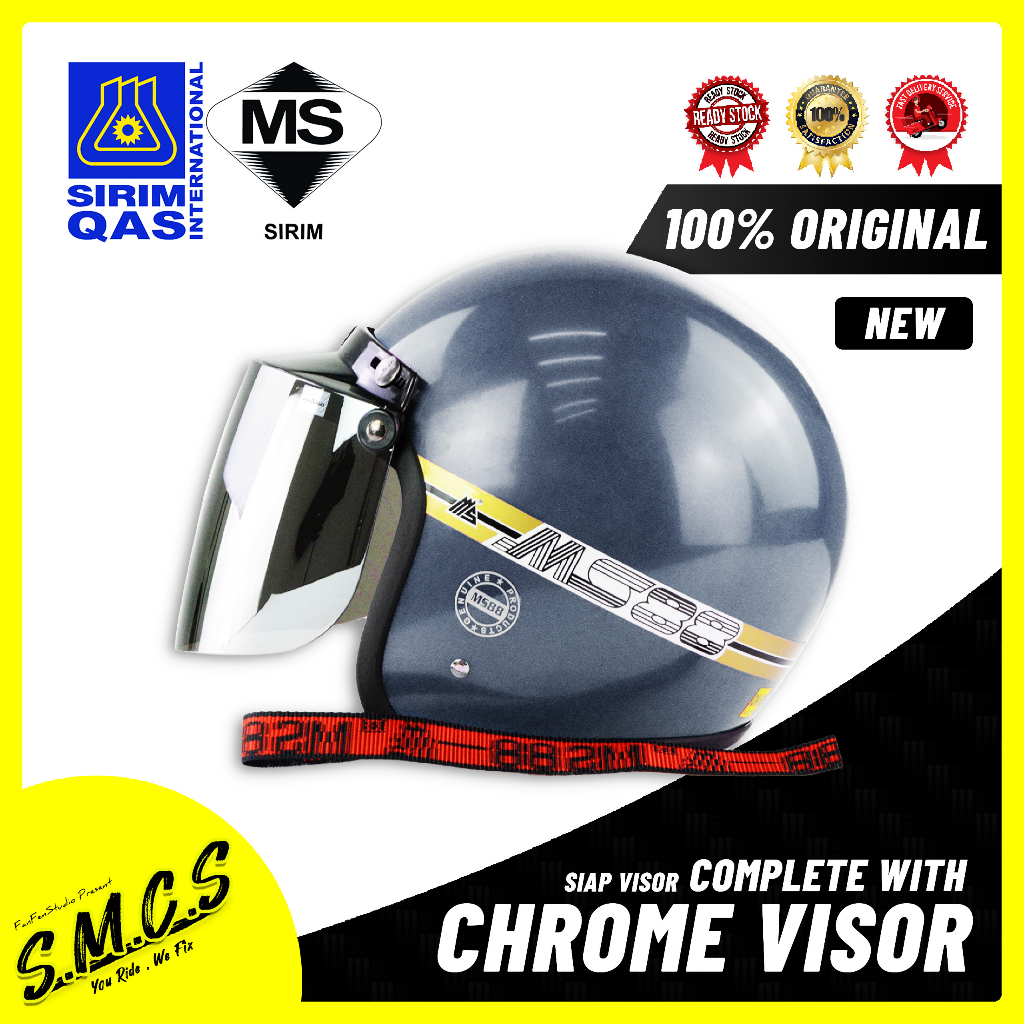 MS88 Helmet SIAP Visor Chrome MS Tali Tulisan Merah 𝟭𝟬𝟬%𝗢𝗥𝗜𝗚𝗜𝗡𝗔𝗟 Sirim ...
