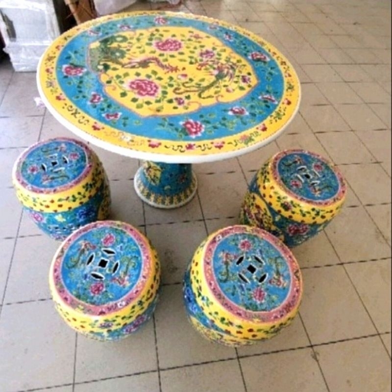 Peranakan Nyonya Ceramic Table Set Sky Blue Colors 巴巴娘惹桌椅 | Shopee Malaysia