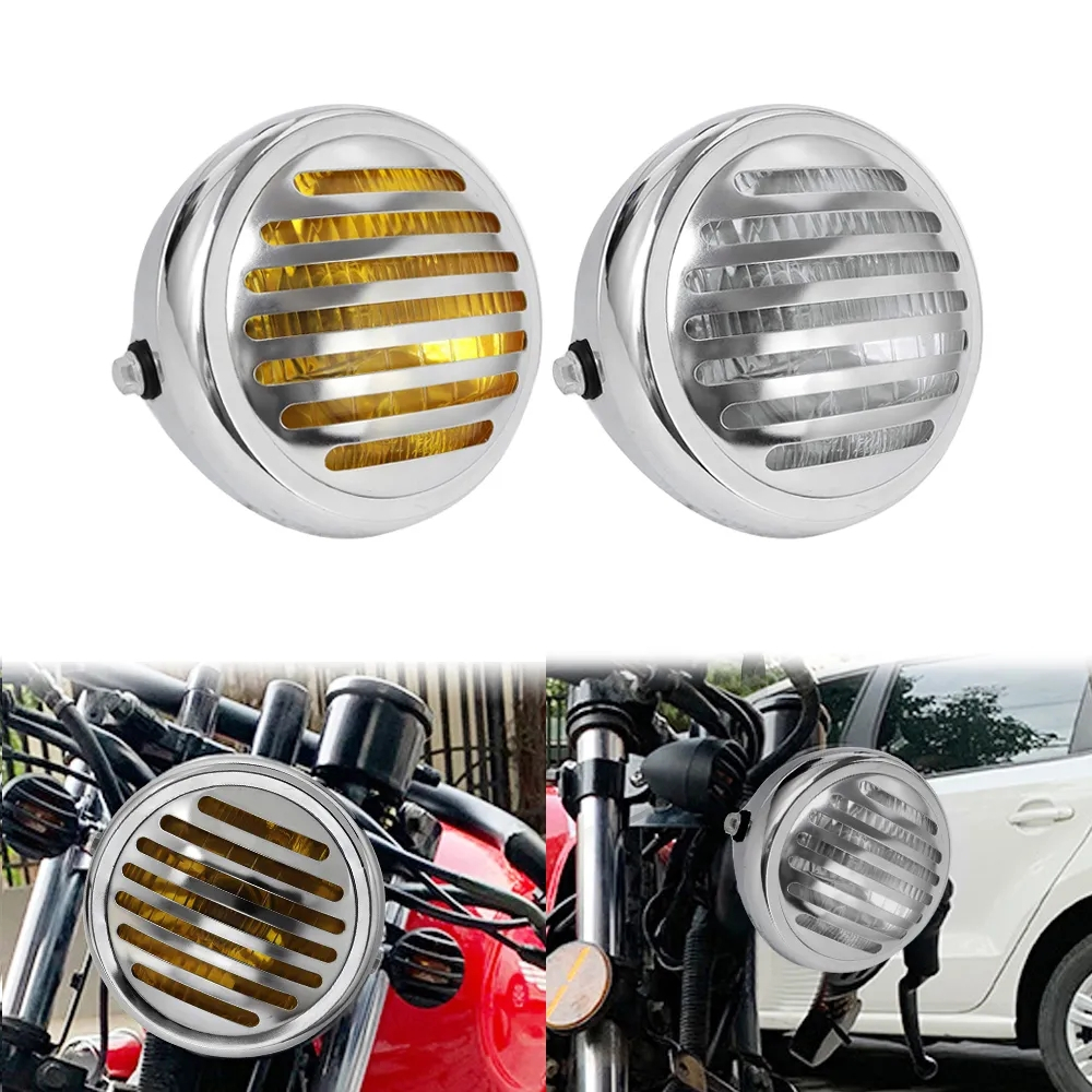 Retro Motorcycle Grill Side Mount Headlight Lamp Cover Mask Cafe Racer ...