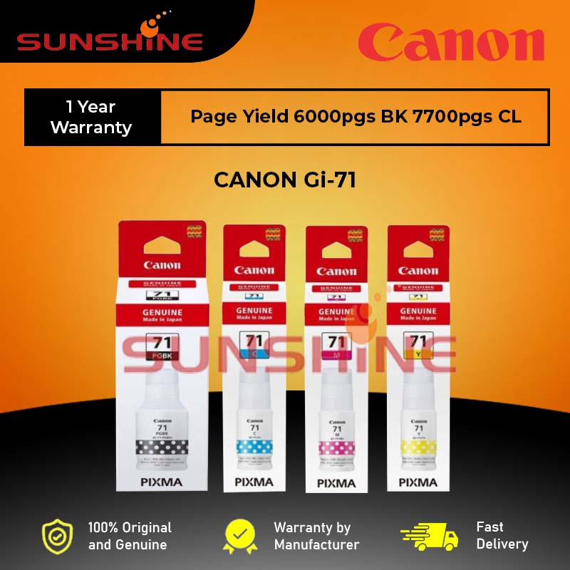 Canon GI-71 Gi-71s Genuine Ink Bottle BLACK/CYAN/MAGENTA/YELLOW [G1020 ...