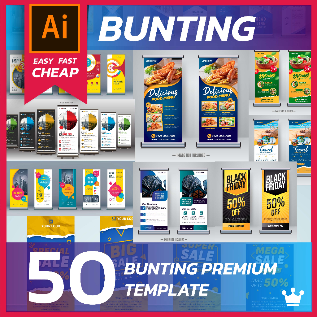 50 BUNDLE BUNTING STANDEE PROFESSIONAL PREMIUM AI EPS TEMPLATE | Shopee ...