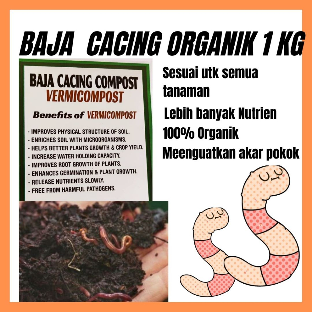1KG BAJA ORGANIK CACING / VERMICOMPOST WORMCAST MIX IN COMPOST | Shopee ...