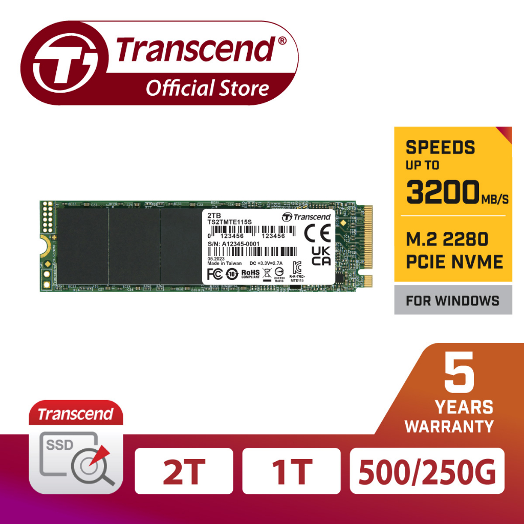 Transcend MTE115S M.2 SSD 2280 PCIe NVMe Gen3x4 3D NAND (250GB/500GB/1TB/2TB) | Shopee Malaysia