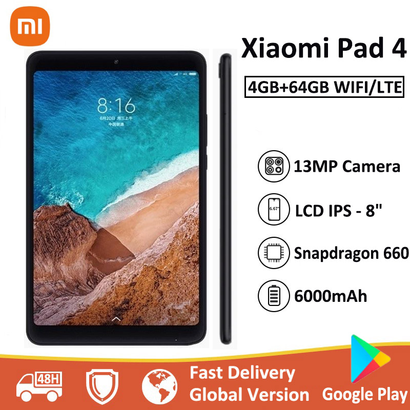 Xiaomi Pad 4 Tablet 8.0 Inch Android Tablet WIFI LTE 4GB+64GB HD Display 6000 MAh MIUI 9.0 ...