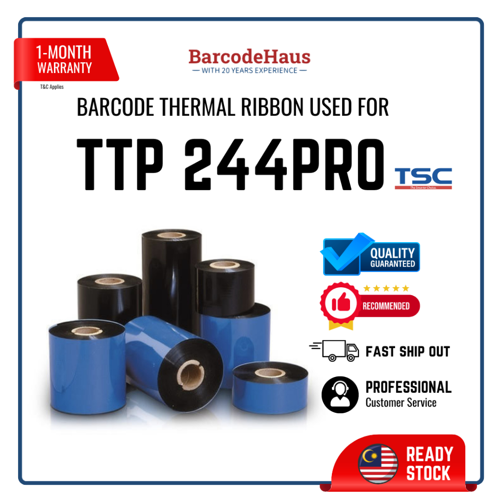 TSC TTP244pro Barcode Printer Ribbon Roll TTP244pro Wax-based Carbon ...