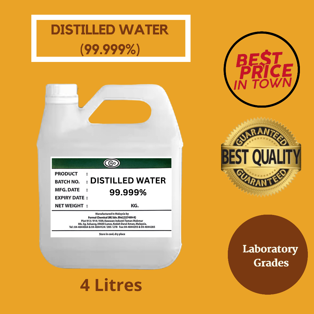 Pure Distilled Water / Air Suling / 蒸馏水 - Lab Grade / 4000 ML | Shopee ...